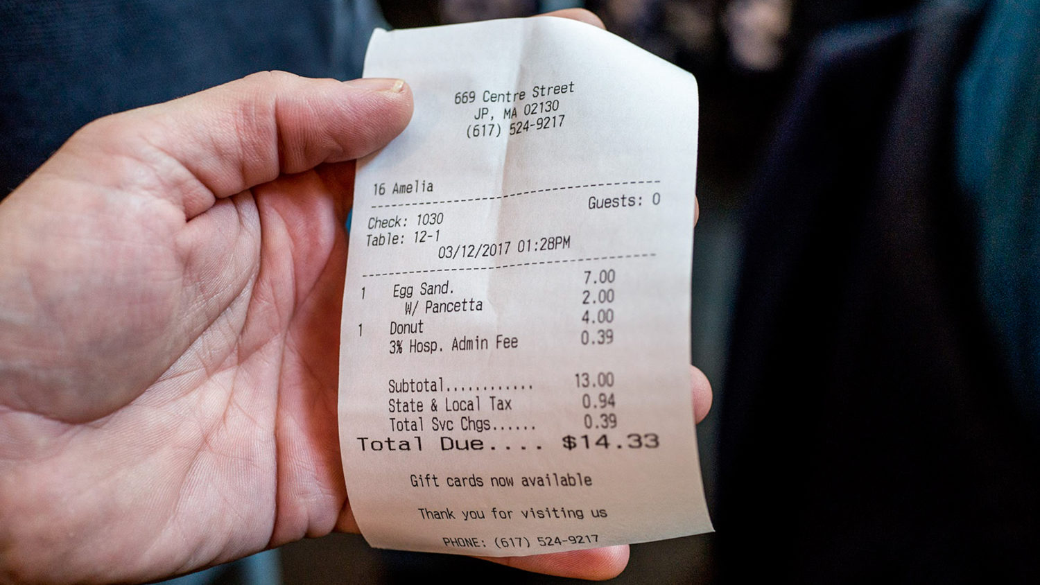 Restaurant Receipt With Tip