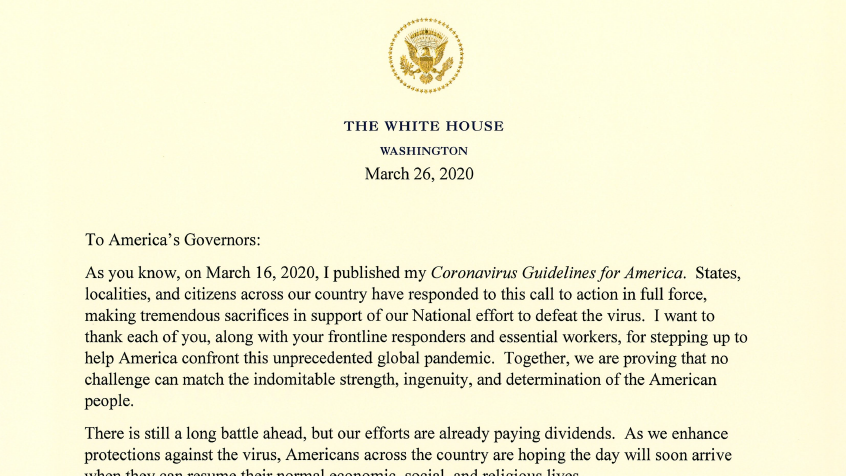 READ: President Trump's Letter To Governors On New Coronavirus ...